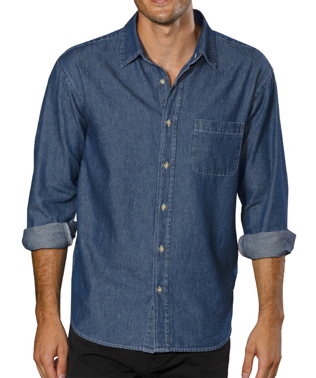 CustomInk Sizing Line-Up for Blue Generation Untucked Long Sleeve Denim ...